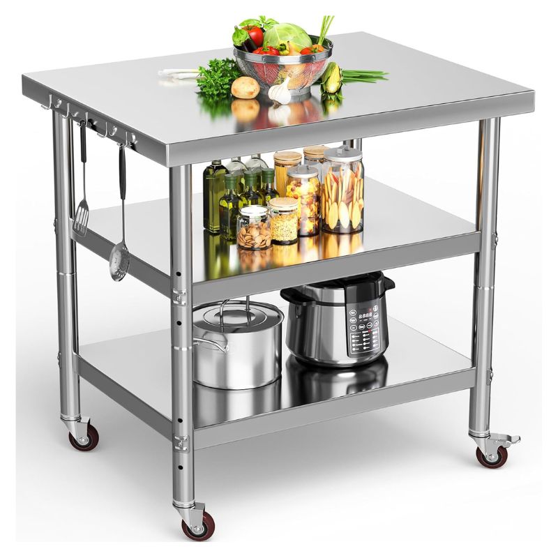 Stainless Steel Kitchen Cart w/ 2 Adjustable Shelves, 36"L x 24"W x 33 ...