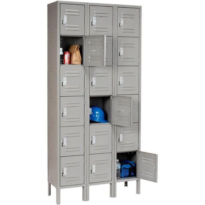3-Wide 6-Tier Box Locker 36"W x 15"D x 78"H, 18-Door Metal Storage ...