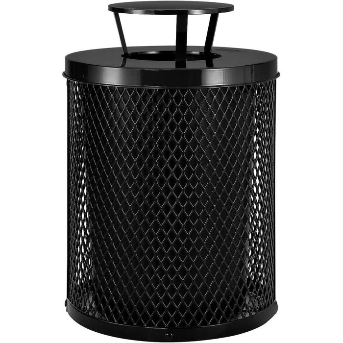 Trash Can Outdoor 36 Gallon, Diamond Mesh Steel with Rain Bonnet Lid ...
