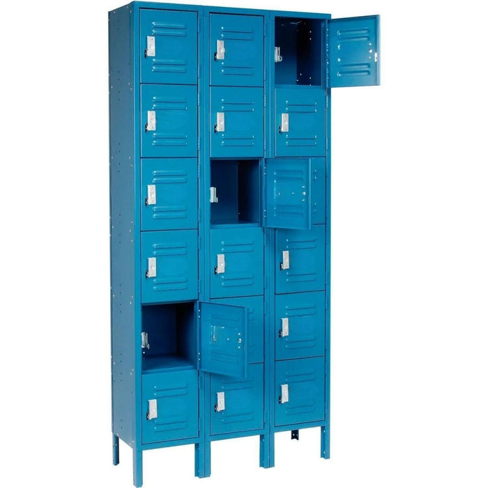 3-Wide 6-Tier Box Locker 36"W x 15"D x 78"H, 18-Door Metal Storage ...