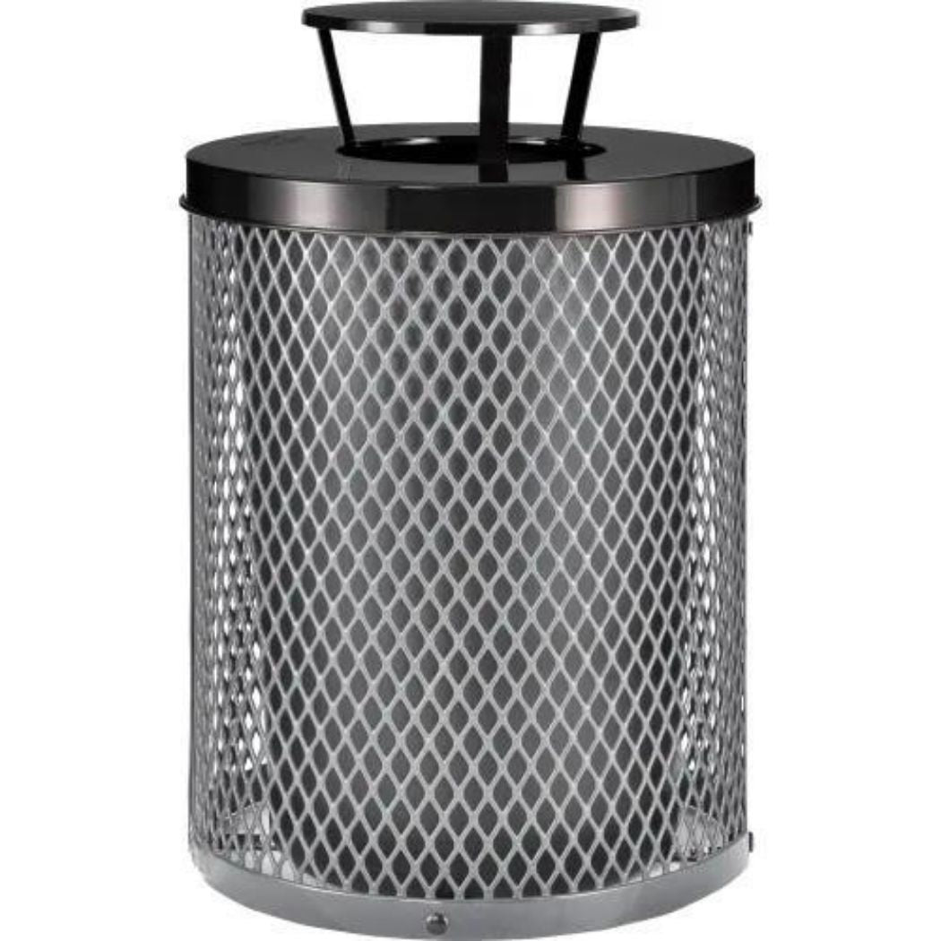 Trash Can Outdoor 36 Gallon, Expanded Metal with Rain Bonnet Lid & Lin ...