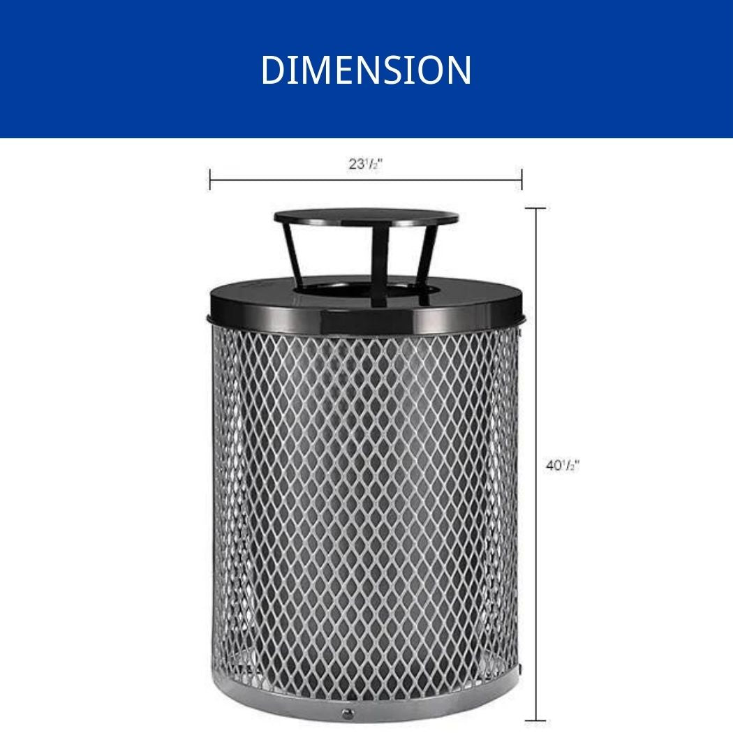 Trash Can Outdoor 36 Gallon, Expanded Metal with Rain Bonnet Lid & Lin ...