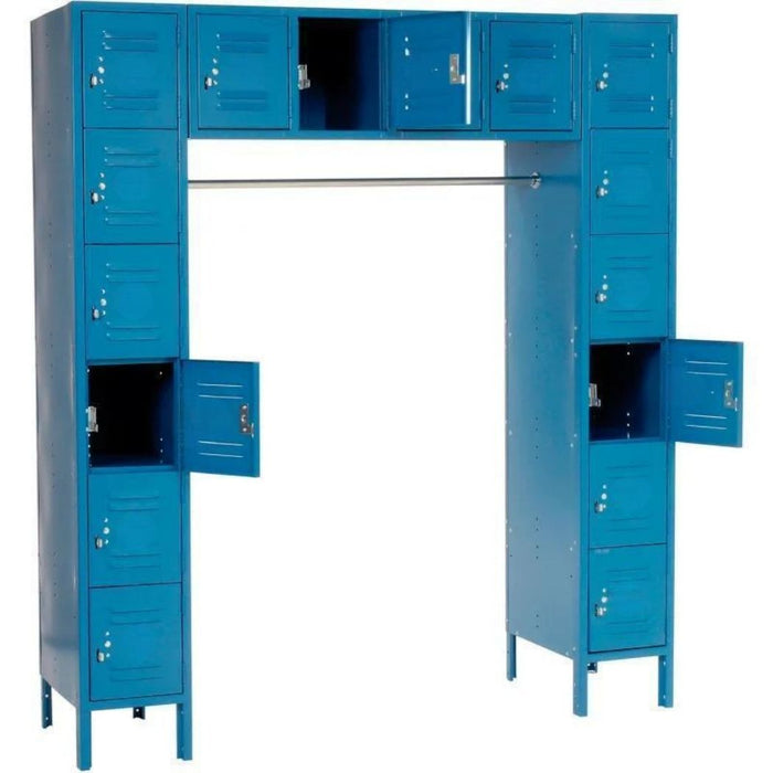 16-Person Box Locker 69"W x 18"D x 78"H, Steel Storage with Coat Rod ...