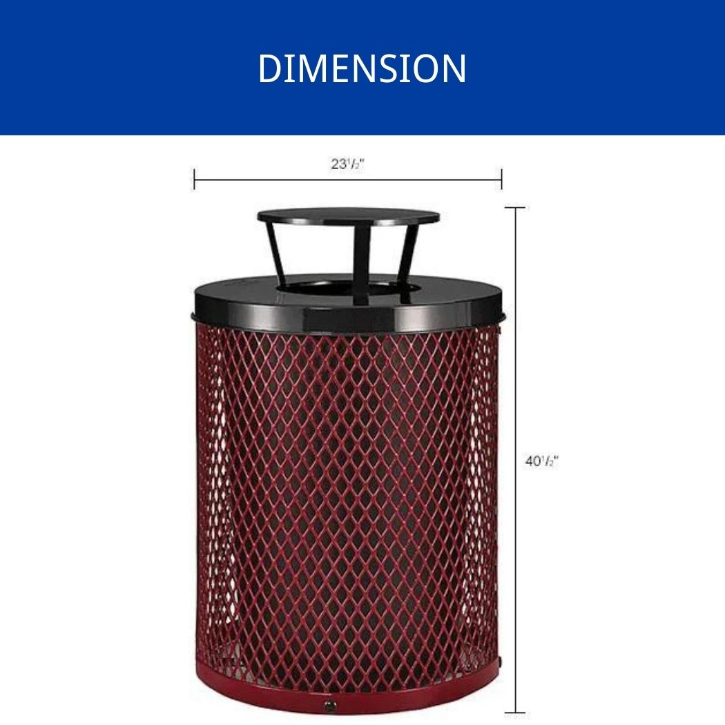Trash Can Outdoor 36 Gallon, Expanded Metal with Rain Bonnet Lid & Lin ...